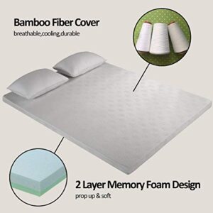 FAIRYLAND 3 Inch Memory Foam Mattress Topper Queen Size, Cooling Relieving Mattress Pad for Bed with Bamboo Fiber Cover