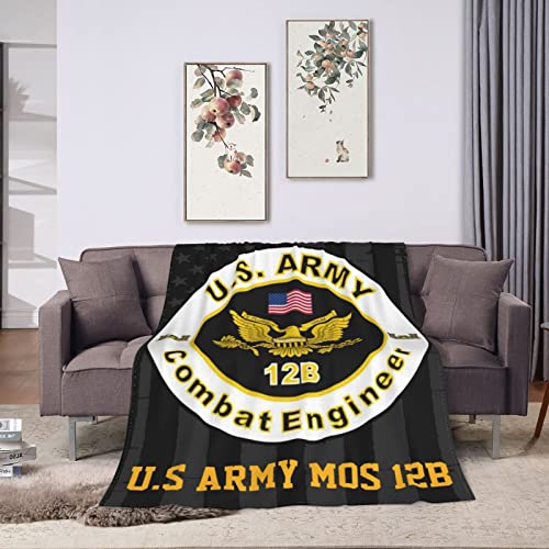 HUZEIMINniu Us Army Mos 12b Combat Engineer Warm Throw Blanket Sofa Blanket Movies Blanket for Bed Couch Living Room Blankets 60"X50"