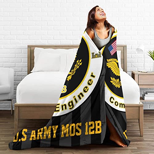 HUZEIMINniu Us Army Mos 12b Combat Engineer Warm Throw Blanket Sofa Blanket Movies Blanket for Bed Couch Living Room Blankets 60"X50"