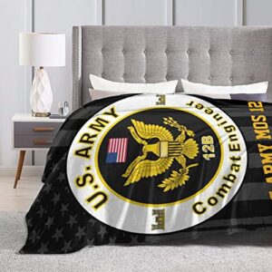 HUZEIMINniu Us Army Mos 12b Combat Engineer Warm Throw Blanket Sofa Blanket Movies Blanket for Bed Couch Living Room Blankets 60"X50"