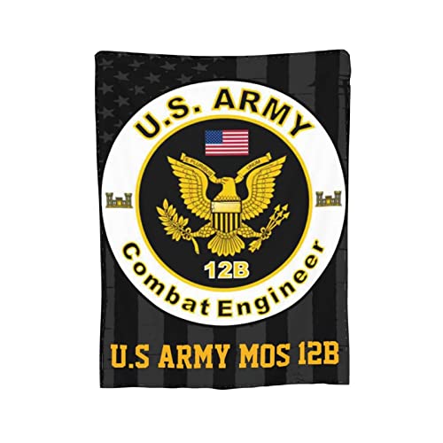 HUZEIMINniu Us Army Mos 12b Combat Engineer Warm Throw Blanket Sofa Blanket Movies Blanket for Bed Couch Living Room Blankets 60"X50"