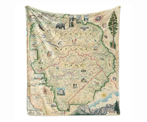 Yosemite National Park Map Fleece Blanket - Hand-Drawn Original Art - Soft, Cozy, and Warm Throw Blanket for Couch - Unique Gift - 58"x 50"