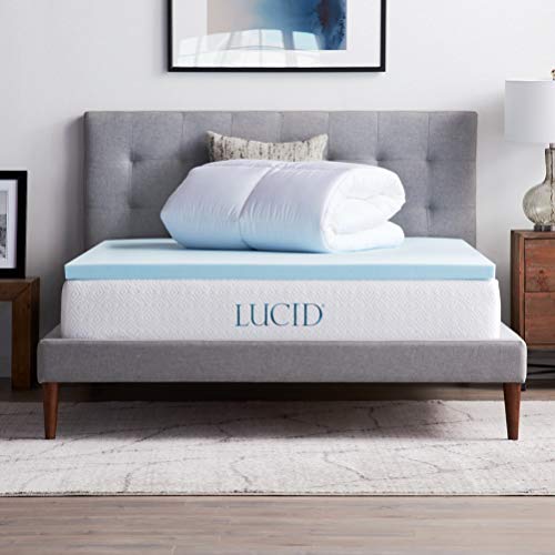 LUCID 4 Inch Down Alternative and Gel Memory Foam Mattress Topper - Three Toppers In One - Queen, Blue