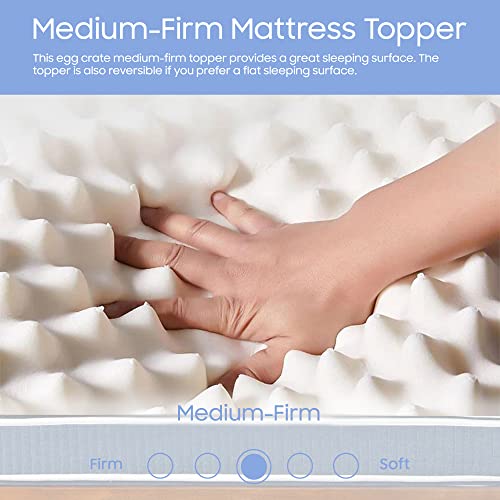 Greaton Breathable 1-inch Convoluted Egg Shell Foam Mattress Topper | Toppers for Mattresses Adds Ultimate Comfort, Reduces Back Pain, Perfect Body Support, Maintain Proper Posture, Twin, White