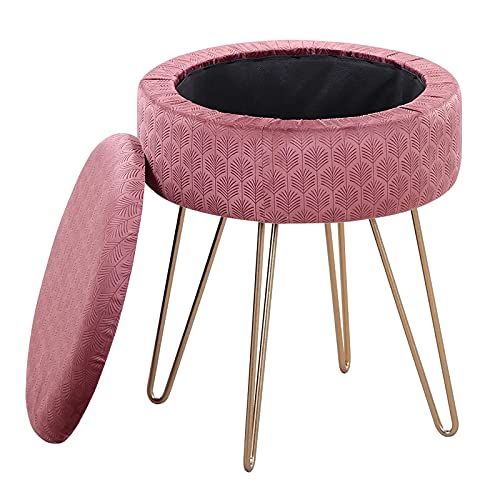 SoOSSN Pink Vanity Stool,Round Storage Seat with Metal Legs,Modern Dressing Chair Footrest Stool for Living Room Bedroom