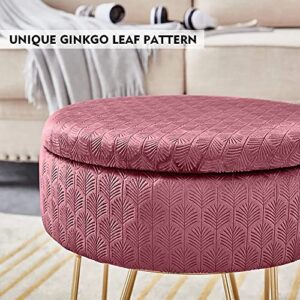 SoOSSN Pink Vanity Stool,Round Storage Seat with Metal Legs,Modern Dressing Chair Footrest Stool for Living Room Bedroom