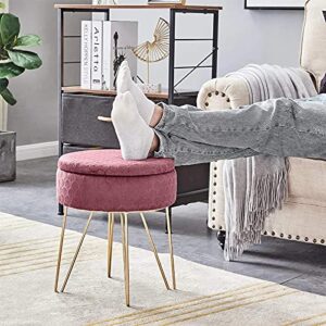 SoOSSN Pink Vanity Stool,Round Storage Seat with Metal Legs,Modern Dressing Chair Footrest Stool for Living Room Bedroom