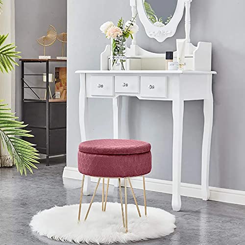 SoOSSN Pink Vanity Stool,Round Storage Seat with Metal Legs,Modern Dressing Chair Footrest Stool for Living Room Bedroom