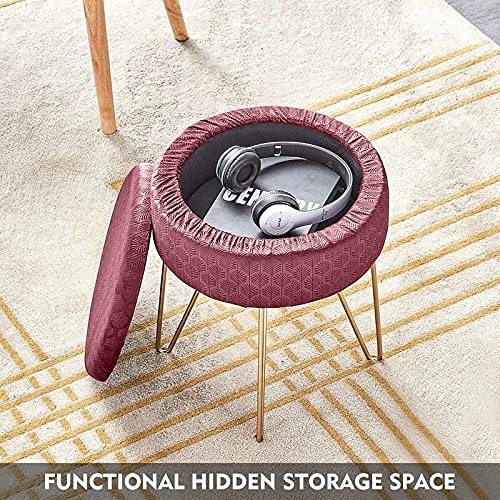 SoOSSN Pink Vanity Stool,Round Storage Seat with Metal Legs,Modern Dressing Chair Footrest Stool for Living Room Bedroom