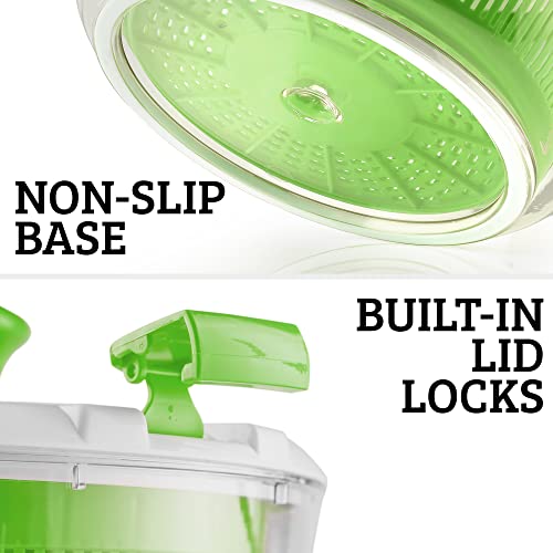 Zulay Kitchen Salad Spinner Large 5L Capacity - Manual Lettuce Spinner With Secure Lid Lock & Rotary Handle - Easy To Use Salad Spinners With Bowl, Colander & Built-in Draining System (Green)