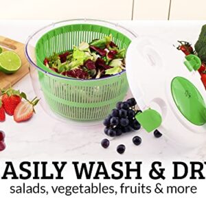 Zulay Kitchen Salad Spinner Large 5L Capacity - Manual Lettuce Spinner With Secure Lid Lock & Rotary Handle - Easy To Use Salad Spinners With Bowl, Colander & Built-in Draining System (Green)