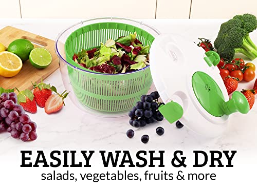 Zulay Kitchen Salad Spinner Large 5L Capacity - Manual Lettuce Spinner With Secure Lid Lock & Rotary Handle - Easy To Use Salad Spinners With Bowl, Colander & Built-in Draining System (Green)