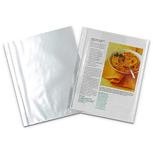 Meadowsweet Kitchens Full Size Clear Plastic Sheets Protector Pages for Recipe Organizer - 20 Clear Sheet Protectors for 3 Ring Binder, Plastic Sleeves for Paper Recipes, 8.5 x 11 Page, 3 Hole Punched