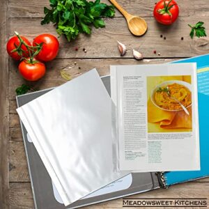 Meadowsweet Kitchens Full Size Clear Plastic Sheets Protector Pages for Recipe Organizer - 20 Clear Sheet Protectors for 3 Ring Binder, Plastic Sleeves for Paper Recipes, 8.5 x 11 Page, 3 Hole Punched