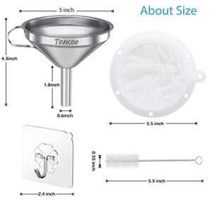 Toncoo 5-Inch Premium Stainless Steel Funnel with 200 Mesh Food Filter Strainer, Food Grade Kitchen Funnels for Filling Bottles, Metal Funnel with Strainer, Food Funnel for Kitchen