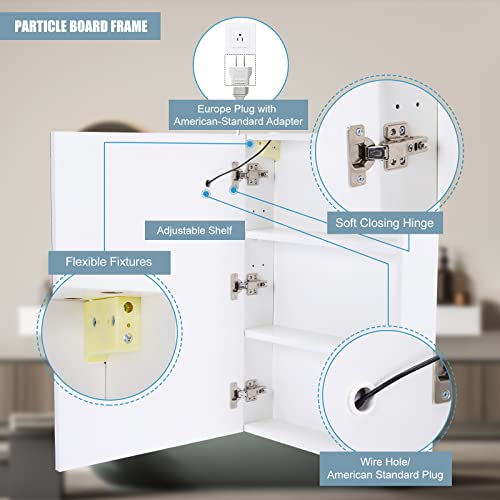 Mepplzian Bathroom Medicine Cabinet with Mirror Door Surface Wall Mounted Bathroom Mirror with Storage Shelves & Led Strips with Dimmer, 27.5" X 19.6"