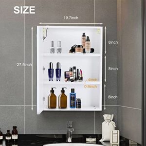 Mepplzian Bathroom Medicine Cabinet with Mirror Door Surface Wall Mounted Bathroom Mirror with Storage Shelves & Led Strips with Dimmer, 27.5" X 19.6"