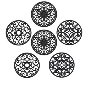 smartake 6 set silicone trivet mats, multi-use carved trivet mat, insulated non-slip durable kitchen mats, flexible modern kitchen table mat, for hot dishes, pots, dining countertop, black