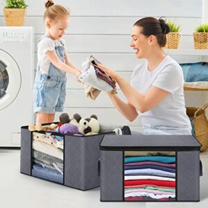 3-Pack Clothes Storage Organizer, Large Capacity Blanket Storage Bags with Reinforced Handles & Sturdy Zippers, Foldable Clothing Storage Organizer Container for Comforters, Blankets, Bedding (Grey)