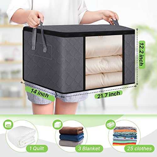 3-Pack Clothes Storage Organizer, Large Capacity Blanket Storage Bags with Reinforced Handles & Sturdy Zippers, Foldable Clothing Storage Organizer Container for Comforters, Blankets, Bedding (Grey)