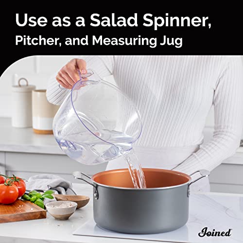 Joined Small Salad Spinner with Rotary Handle, Measuring Jug and Colander - Quick and Easy Multi-Use Lettuce Spinner, Vegetable Dryer, Fruit Washer, Pasta and Fries Spinner - 3.7 Qt