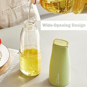 KIZZHISI 17oz Glass Olive Oil Dispenser, Oil and Vinegar Dispenser Set with Silica Gel Pourers, Weighted Pourer, Drip Free Spout Oil Dispenser Bottle for Kitchen（Green+Yellow）