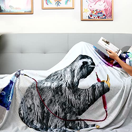 SXCHEN Plush Throw Blanket 60 x 80 Inch, Sloth Spouting Out of a Watercolor Sky for Adults and Kids Animal Lovers