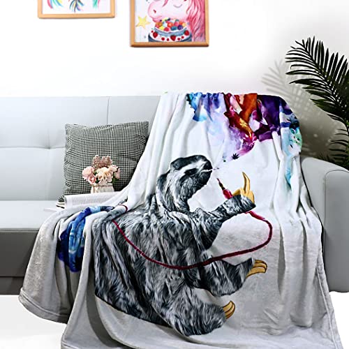 SXCHEN Plush Throw Blanket 60 x 80 Inch, Sloth Spouting Out of a Watercolor Sky for Adults and Kids Animal Lovers