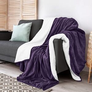 utopia bedding sherpa bed blanket throw size plum 480gsm plush blanket fleece reversible blanket for bed and couch (60x50 inches)