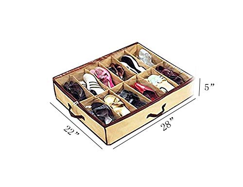 Shonpy Ladies/Kids Storage Household Shoe Bag 12 Cells Underbed Foldable Closet Organizer (Beige) (beige)