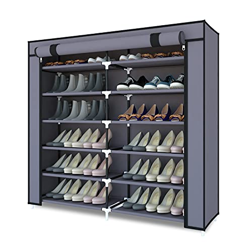 Meerveil Shoe Rack 7 Tier Canvas,Shoe Cabinet,Shoe Rack Standing for Living Room,Hallway,Shoes Storage Organizer for 36 Pair of Shoes with Dustproof Cover,110cm*115cm*30cm,Grey