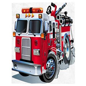 Lightweight Warm Luxury Throw Blanket Fannel Fleece Twin Size Bed Blanket Big Fire Truck Safety Rescue Team Engine Cartoon Print Super Soft Reserviber Blanket for All Season Bed Couch Sofa 39x49 Inch