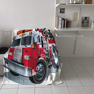 Lightweight Warm Luxury Throw Blanket Fannel Fleece Twin Size Bed Blanket Big Fire Truck Safety Rescue Team Engine Cartoon Print Super Soft Reserviber Blanket for All Season Bed Couch Sofa 39x49 Inch