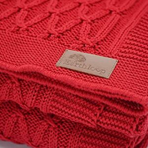 Earthloop Large Knit Throw Blanket | 100% Organic Cotton – GOTS Certified | Couch and Bed Throw Blankets | Knitted Throws | Adult Cable Knit (60 x 80 in, Red)