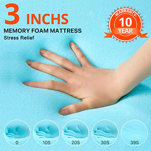 3 Inch Gel Memory Foam Mattress Topper Queen Size, Cooling Mattress Pad for Back Pain, with Removable Bamboo Cover，Bed Topper Soft & Breathable