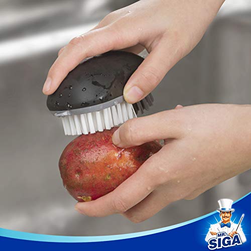 MR.SIGA Fruit and Vegetable Cleaning Brush with Non Slip Comfortable Grip, Pack of 2, Black