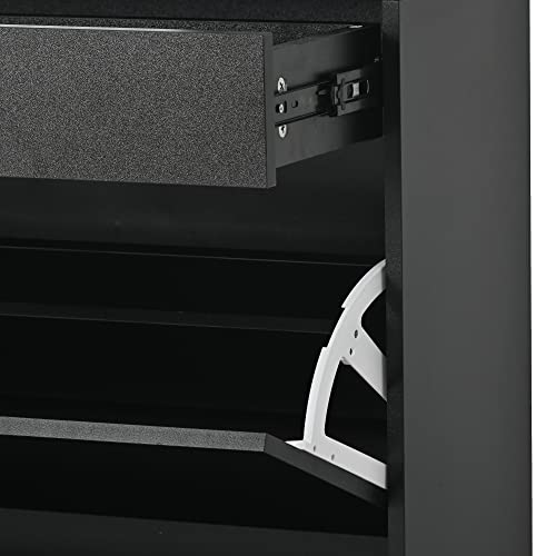 Polibi Shoe Storage Cabinet with 2 Large Flip Drawers and Temper Glass Shelves, Free Standing Shoe Rack Modern Shoe Organizer with LED Lights for Living Room, Bedroom, Entryway, Black