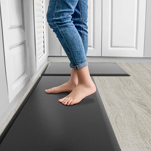 Kitsure Kitchen Mats - 2-PCS Anti-Slip & Durable Kitchen Rugs, Anti-Faigue Mats for Kitchen Floor, Easy-to-Clean & Comfortable Standing Desk Mats 17.3"x30"+17.3"x30"(Black)