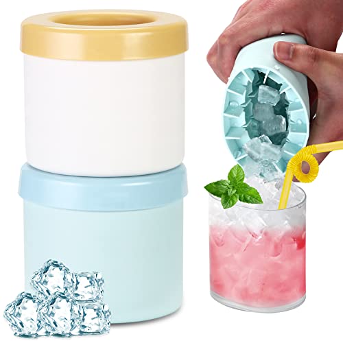 BECEMURU Silicone Small Ice Cube Trays with Lid, Cylinder Ice Cubes Mold for 60 Ice Cubes Make, Food Grade Squeeze Easy-Release Mini Ice Maker Cup - 2 Packs