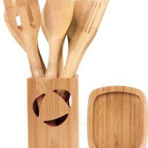 REHAU Bamboo Kitchen Utensils Set 8pcs – Non-Stick Wooden Spoons for Cooking – Quality Wooden Spoon & Wooden Spatula Set, Kitchen Wooden Utensils for Cooking - Easy to Clean Wooden Cooking