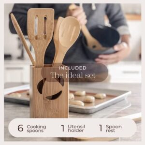 REHAU Bamboo Kitchen Utensils Set 8pcs – Non-Stick Wooden Spoons for Cooking – Quality Wooden Spoon & Wooden Spatula Set, Kitchen Wooden Utensils for Cooking - Easy to Clean Wooden Cooking