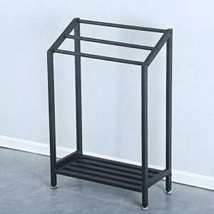 LENGEN Industrial Modern 3 Tier Metal Towel Bar Stand with Shelf for Bathroom, Free Standing Towel Rack,Indoor/Outdoor,Black