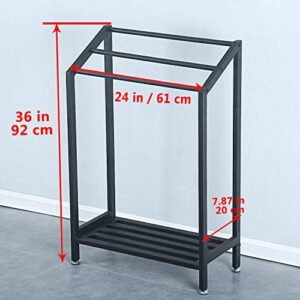 LENGEN Industrial Modern 3 Tier Metal Towel Bar Stand with Shelf for Bathroom, Free Standing Towel Rack,Indoor/Outdoor,Black