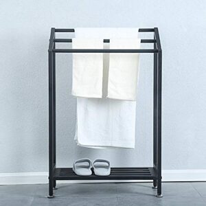 LENGEN Industrial Modern 3 Tier Metal Towel Bar Stand with Shelf for Bathroom, Free Standing Towel Rack,Indoor/Outdoor,Black