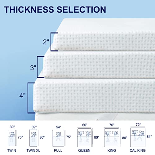 subrtex 3 Inch Mattress Topper Cover (Only Cover) Mattress Protector Bedding Bamboo Rayon Removable Mattress Encasement for Latex Cool Mattress Cover with Zipper with Adjustable Straps (Queen,White)