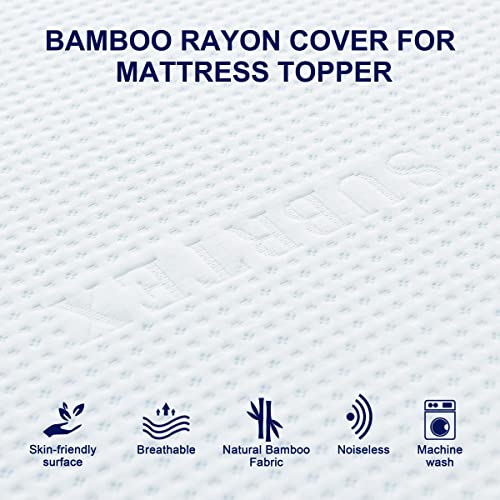 subrtex 3 Inch Mattress Topper Cover (Only Cover) Mattress Protector Bedding Bamboo Rayon Removable Mattress Encasement for Latex Cool Mattress Cover with Zipper with Adjustable Straps (Queen,White)