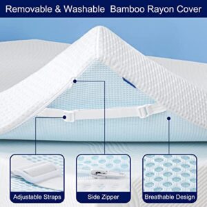 subrtex 3 Inch Mattress Topper Cover (Only Cover) Mattress Protector Bedding Bamboo Rayon Removable Mattress Encasement for Latex Cool Mattress Cover with Zipper with Adjustable Straps (Queen,White)