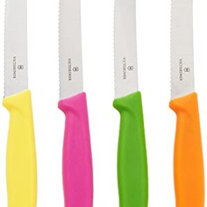 Victorinox 4.5 Inch Utility Knife Set | Razor Sharp Serrated Edge, Ergonomic Fibrox Pro Handle, Four (4) Pack, Multi Colored