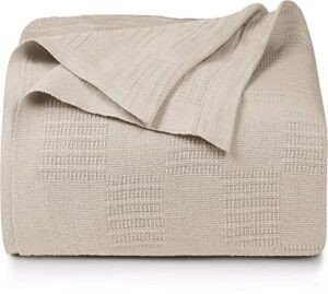 utopia bedding 100% cotton blanket (throw size - 60x50 inches) 350gsm lightweight thermal blanket, soft breathable blanket for all seasons (khaki)