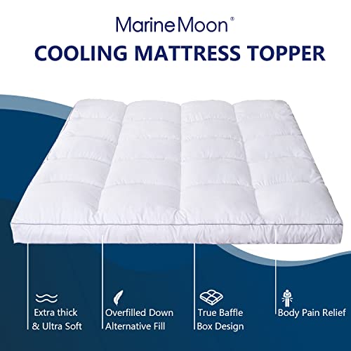 Mattress Topper Queen, Cooling Plush Bed Topper Thick Mattress Pillow Top Mattress Pad, Hotel Quality Down Alternative Pillow Topper for Queen Size Bed with Deep Pocket, Soft Feather Bed Toppers